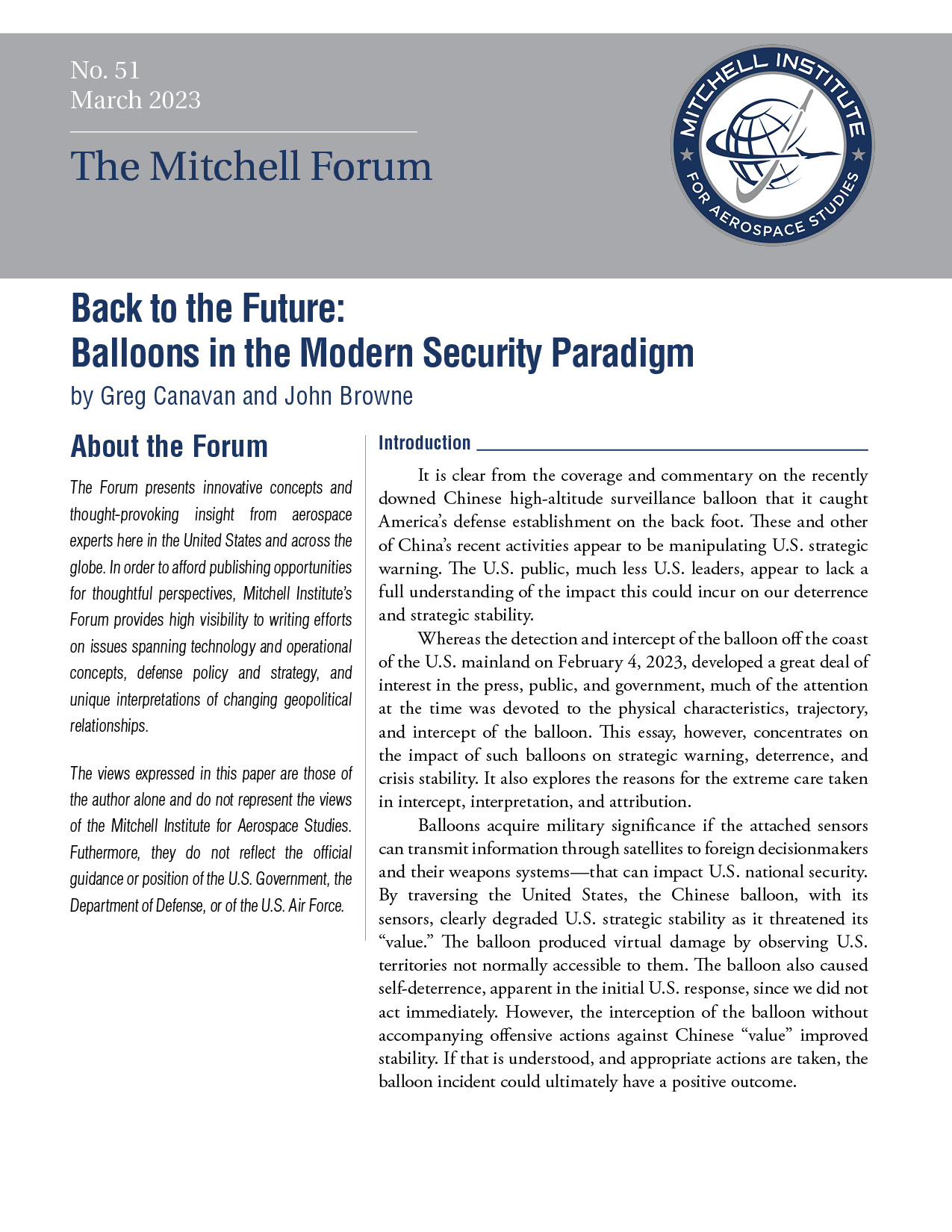 Arlington, VA | March 17, 2023 — The Mitchell Institute for Aerospace ...