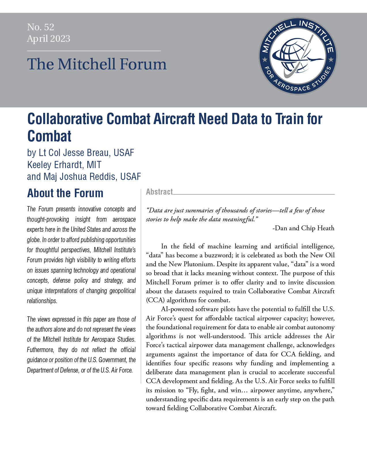 Collaborative Combat Aircraft Need Data to Train for Combat