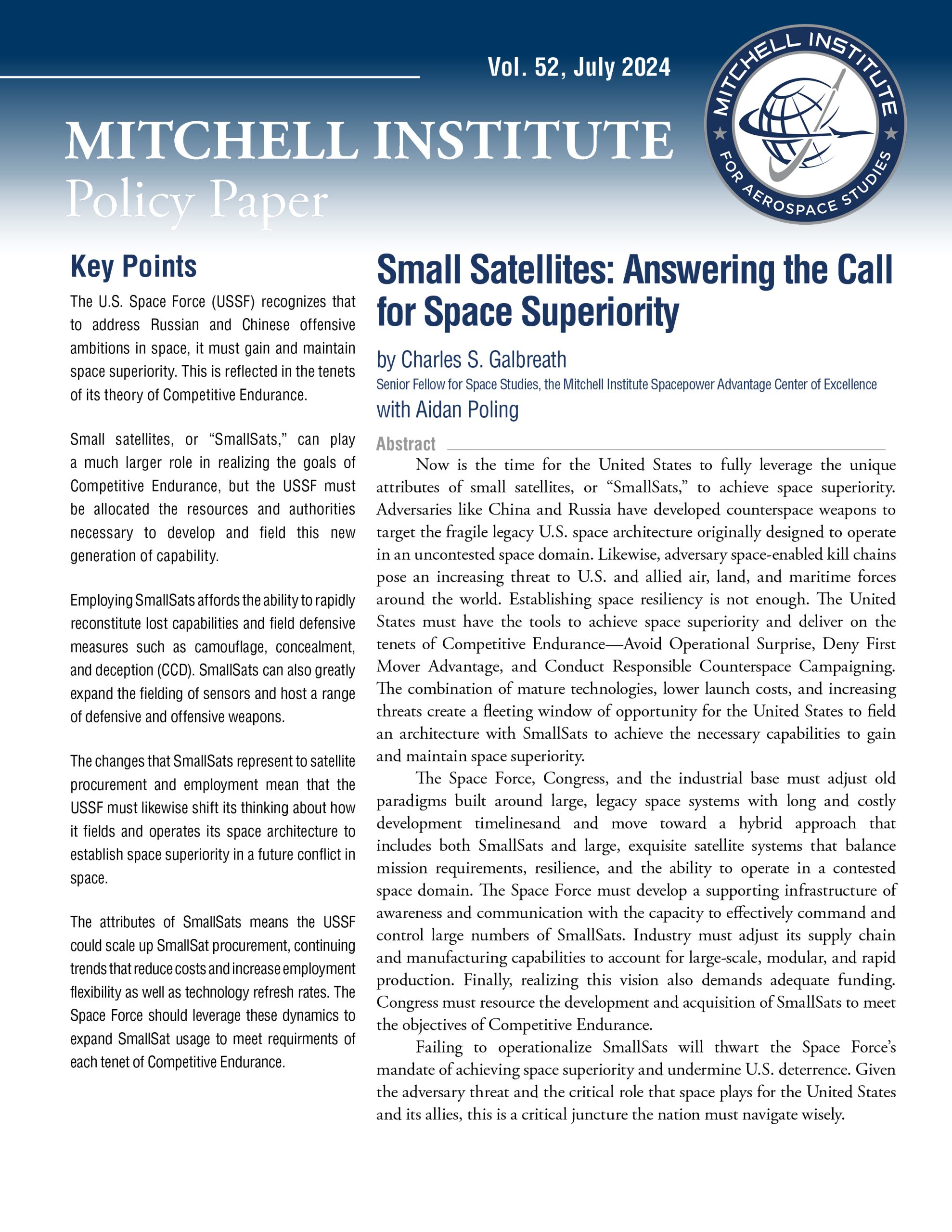 Small Satellites: Answering the Call for Space Superiority