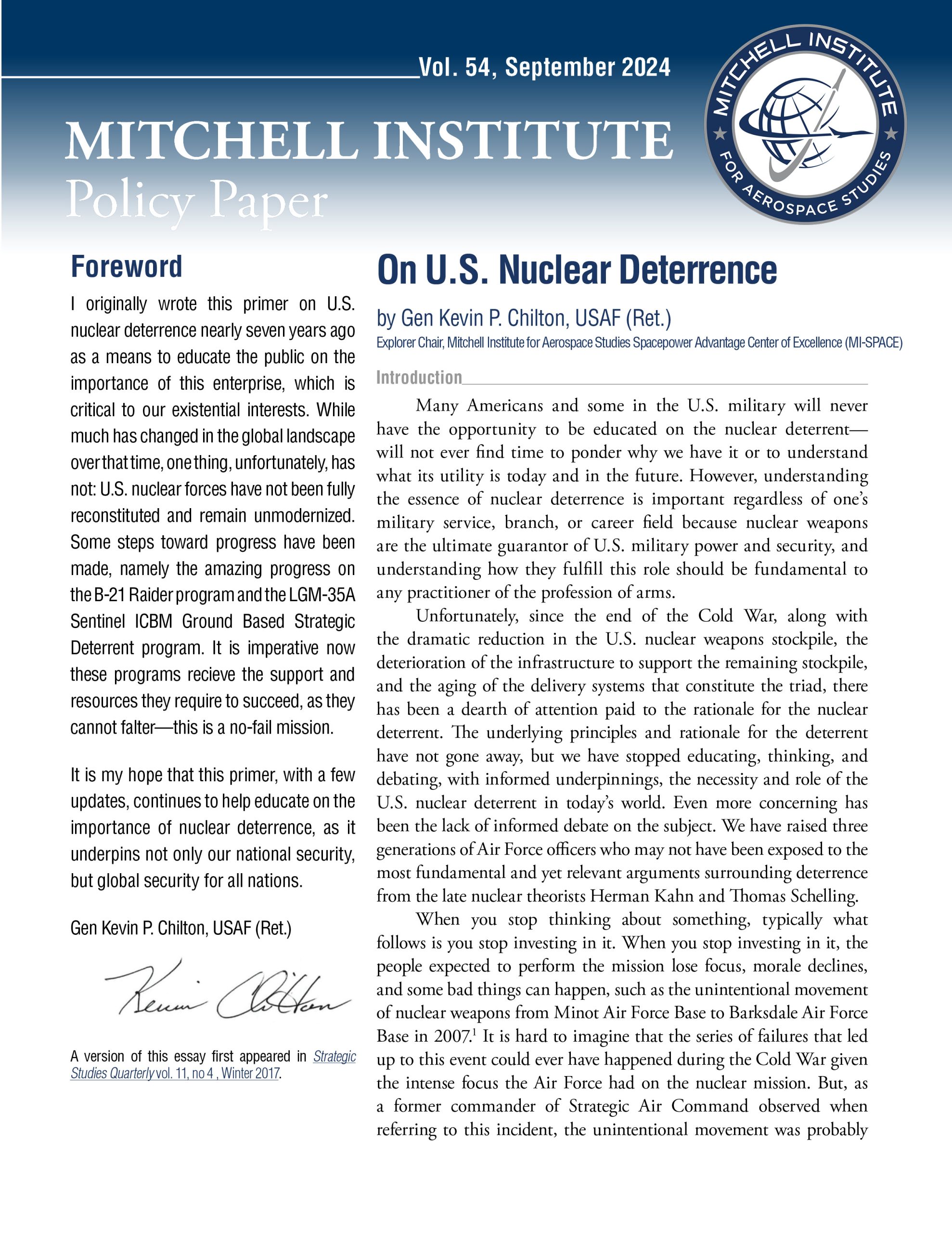 On U.S. Nuclear Deterrence