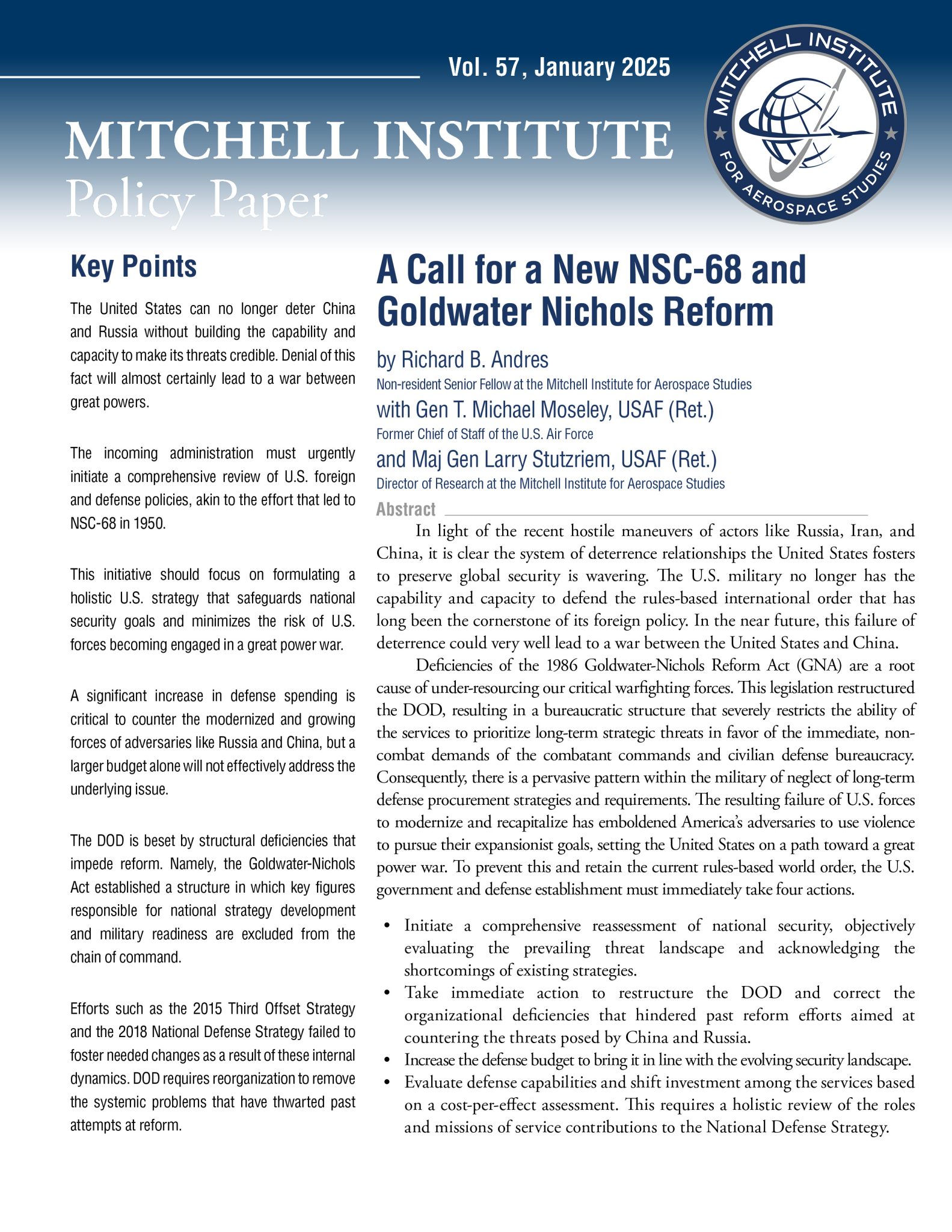 A Call for a New NSC-68 and Goldwater Nichols Reform