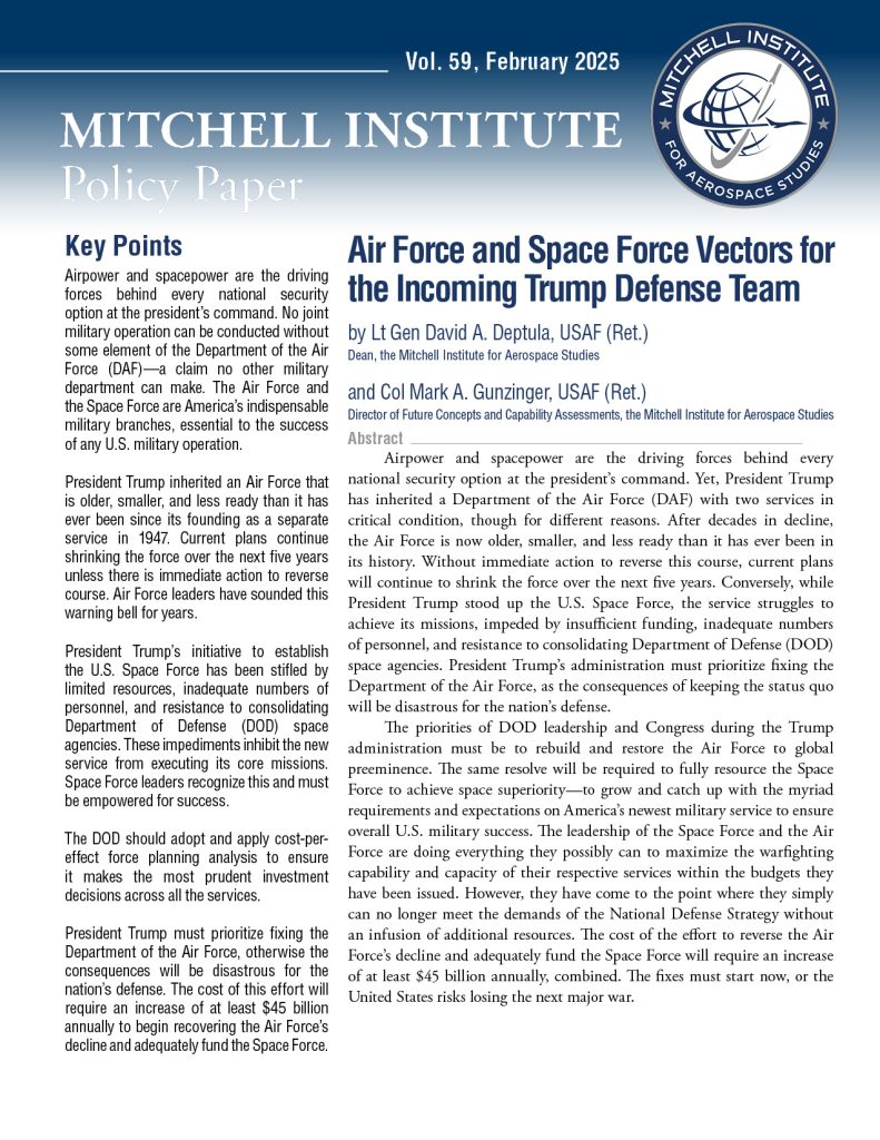 Air Force and Space Force Vectors for the Incoming Trump Defense Team